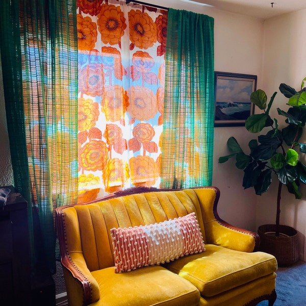 Orange Net Curtains Vintage 70s Curtains Retro Drapes Scandinavian ...