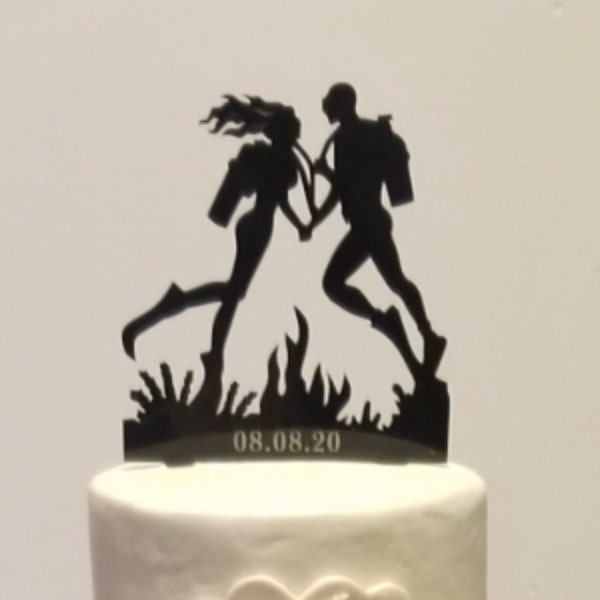 Scuba Dive Couple Wedding Cake Topper,scuba Diving Cake Topper,diving ...