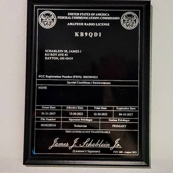 Amateur Radio License Plaque - Black & White - Etsy