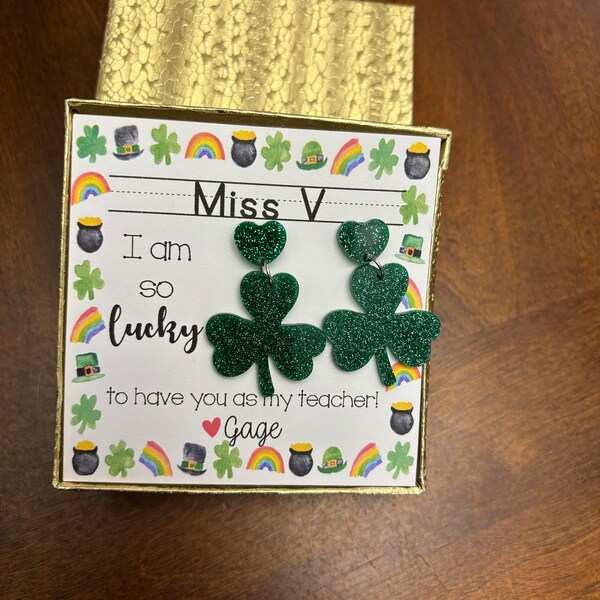 Teacher St. Patrick’s Day Gift! Clover Earrings! Personalized St ...