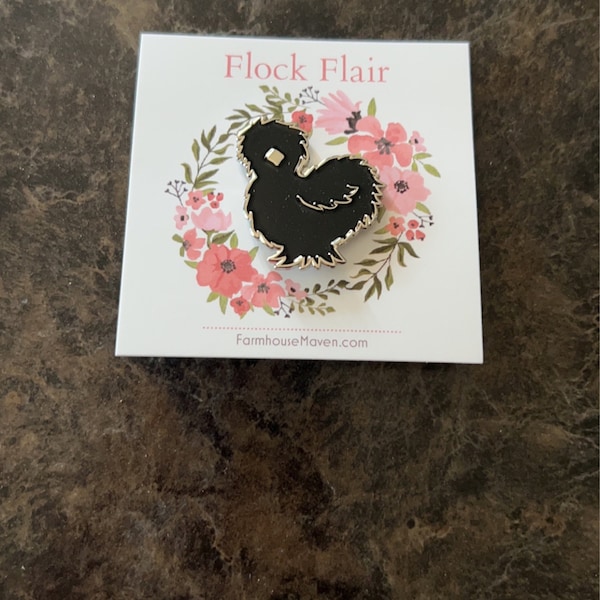 Enamel Chicken Pin - Cute Chicken Pin - Black Silkie Chicken - Farm Pin ...