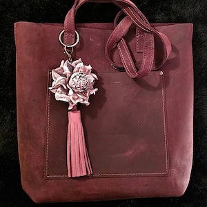 Bag Charm Leather Flower Rose, Purple-violet Rose Bag Clip, Real ...