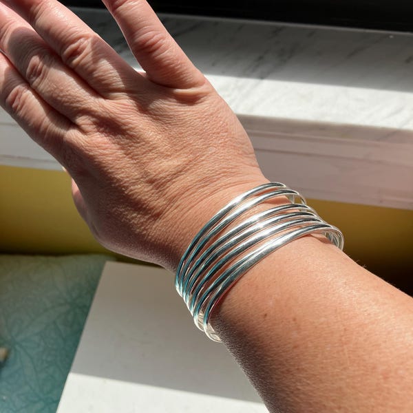 Beautiful Silver Bangles!handmade 925 Sterling Silver Bangle Set!simple ...