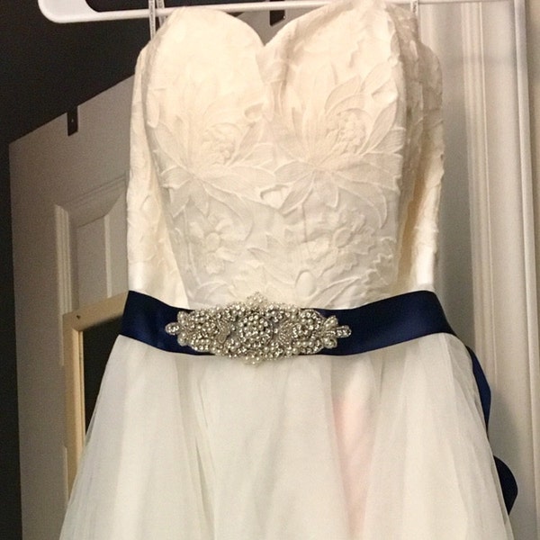Navy Bridal Sash, Wedding Dress Sash-wedding Sash Belt-pearl Crystal ...