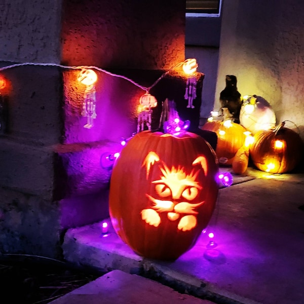 Cat Face Jack-o-lantern SVG | Cat Pumpkin Carving Stencil |cat Face SVG ...