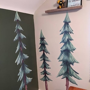 Set of Three Pine Trees Watercolor Wall Decals Forest Themed Decal Set ...