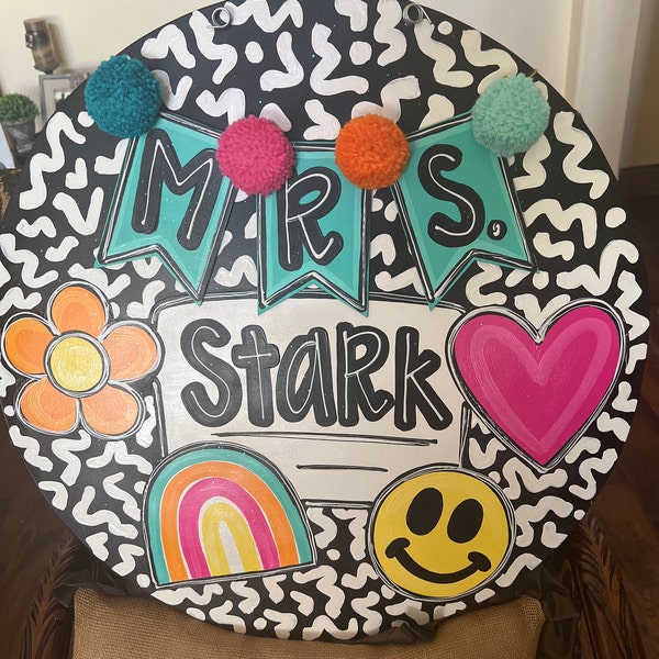 Teacher Door Hanger, Classroom Door Hanger, Back to School, Retro Door ...