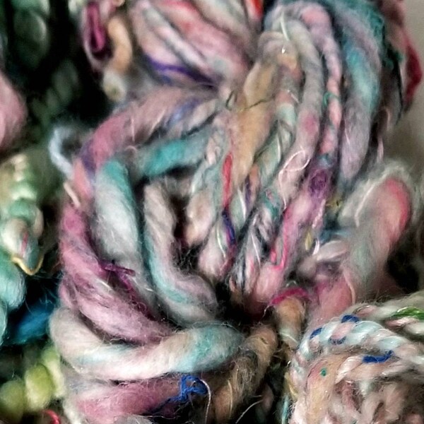 Mossy Green Art Yarn/ Thick & Thin Yarn/ Hand Spun Yarns/ Slubs/ Coils ...