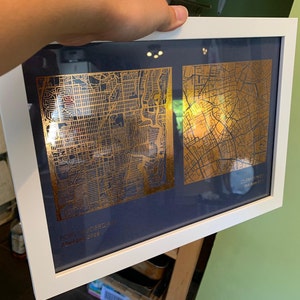A4 Any Two Locations Metallic Map Print Custom Multi Location | Etsy