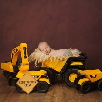 Newborn Digital Backdrop Trucks Construction Boy Baby Backhoe Vehicle ...