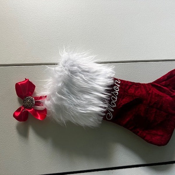Red Christmas Stocking, Personalized Xmas Stocking, Red Velvet ...
