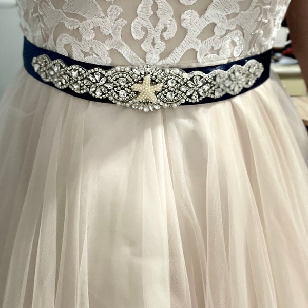 Starfish Bridal Belt, Starfish Bridal Sash, Pearl Starfish Wedding Sash ...