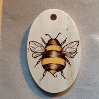 Bumble Bee Pyrography Key Ring, Wood Burned Key Chain, Handmade Honey ...