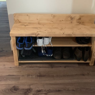 Farmhouse Shoe Rack Boot Rack Bench Solid Chunky Wood Antique Wooden ...
