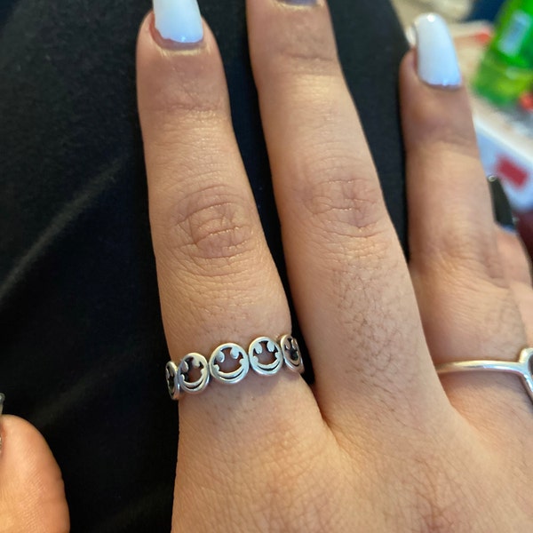 Smiley Face Ring, Adjustable Ring, Stackable Ring, Smiley Face Jewelry, Trendy Ring, Resizable ...