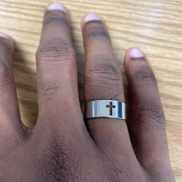 Stainless Steel Cross Ring, Silver Cross Band, Sizes 7-11, Handcrafted ...