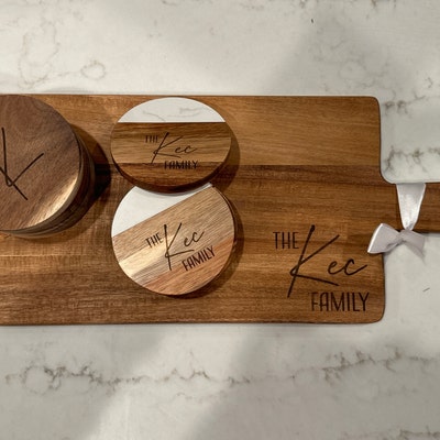 Custom Wood Coaster Personalized Coaster, White Marble Coaster, Coaster ...