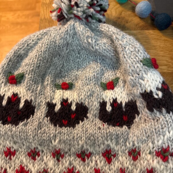 Novelty Knitted Christmas Pudding Bobble Beanie, Headband - 100% Wool ...
