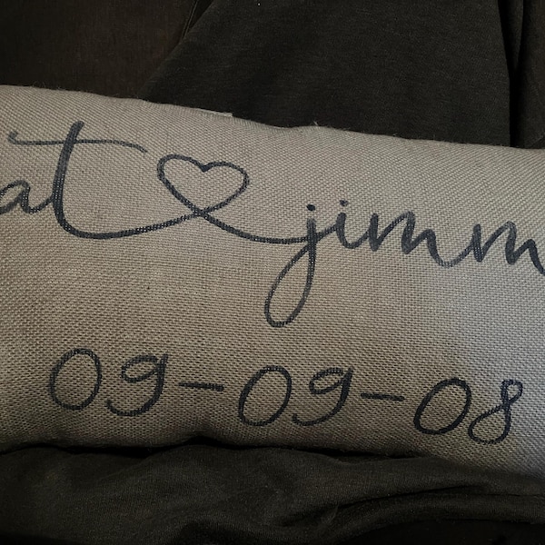 Hearts Together Cursive Script - Burlap Pillow - Personalize With You ...