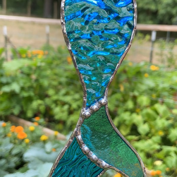 Stained Glass Mermaid Tail Suncatcher.beautiful Iridised Glass.teal ...