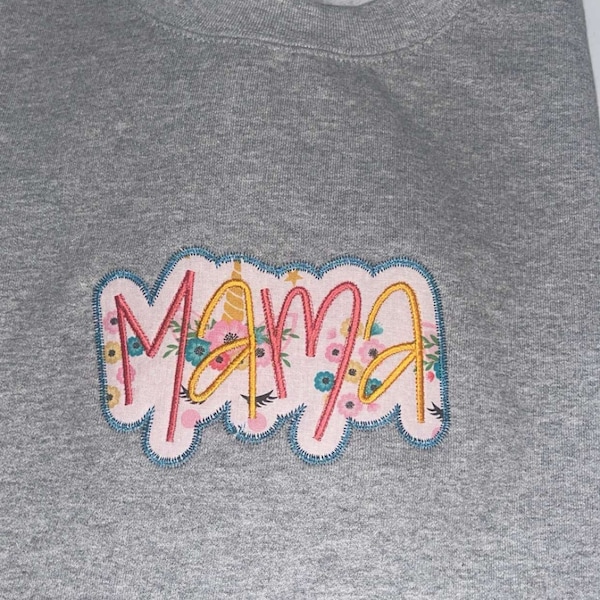 Mama Hand Lettered Zig Zag Stitch Double Applique Design for Machine Embroidery Grandmother Gift ...