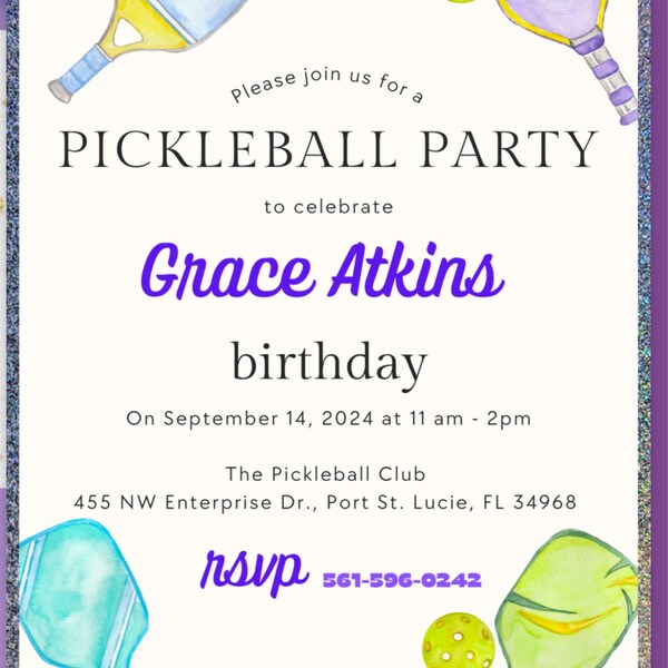 Pickleball Birthday Party Invitation Template| Pickleball Birthday ...