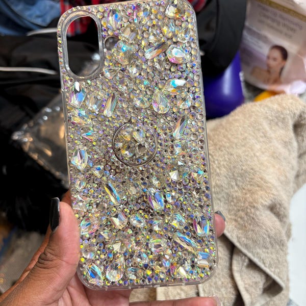 Handmade Blinged Out AB Clear Gems and Glass Rhinestones Cell Phone ...