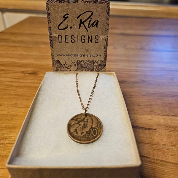 Italian Honeybee Flower Coin Necklace, Early 1900's Italy Honey Bee 10 ...