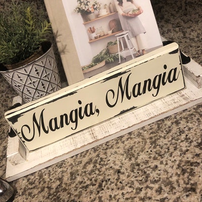 Mangia Mangia Wood Vinyl Sign Italian Tuscan Kitchen Eat Decor Wooden ...