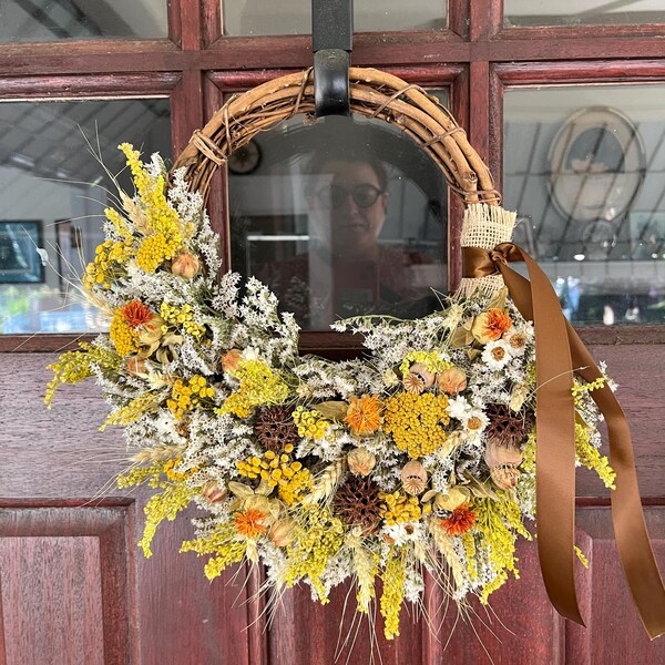 German Statice Wreath, Blue Globe Thistle Wreath, Dusty Miller Wreath ...