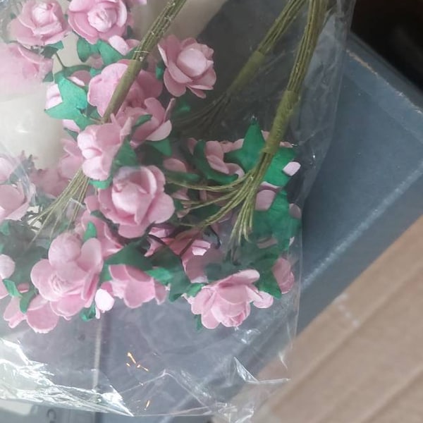 Miniature Paper Tea Roses Mulberry Flowers 15mm Card Craft Scrapbooking ...