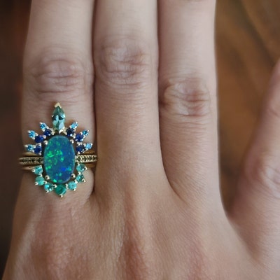 Unique Engagement Ring Set, Sunset Ring Set, Sunstone, Sapphire ...