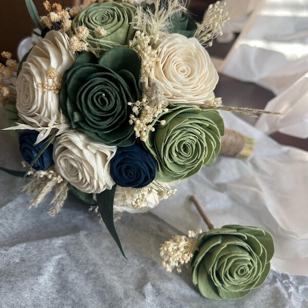 Wedding Bouquet, Bridal Bouquet, Sola Flower, Wedding Flower, Wooden ...