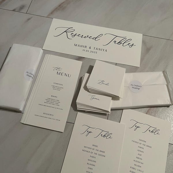 Simple Elegance White Wedding Menus - Etsy UK