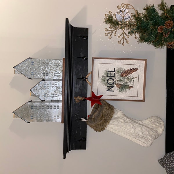 Wall Shelf With Hooks, Black Hooks, Bathroom, Coat Rack, Farmhouse ...