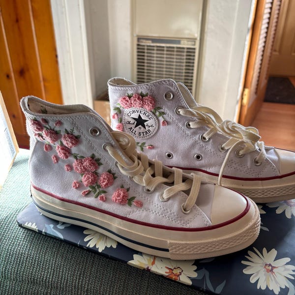 Custom Embroidered Converse Chuck Taylor All Star Shoes, Cat and Flower ...