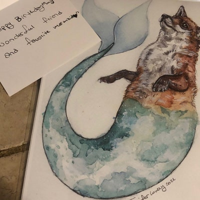 Mermaid Fox, Art Prints, Fox Art, Cute Animal Art, Mermaid Watercolor ...