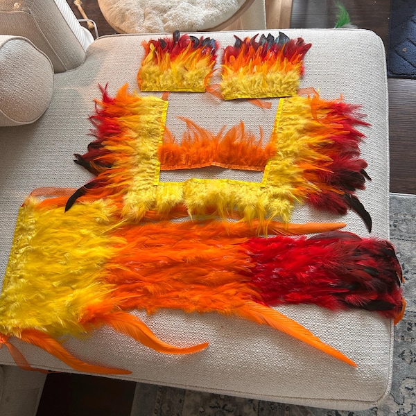 Deluxe 4 Piece Phoenix Costume Set - Orange, Yellow, Red, and Black ...