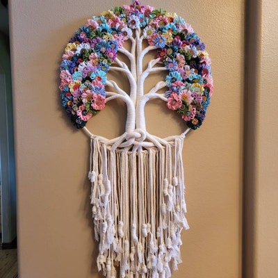 Large Tree of Life Macrame Wall Hanging With Flowers, Boho Wall Art ...