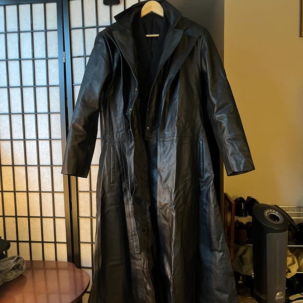 Genuine Leather Men Trench Coat - Handmade Black Leather Long Coat ...