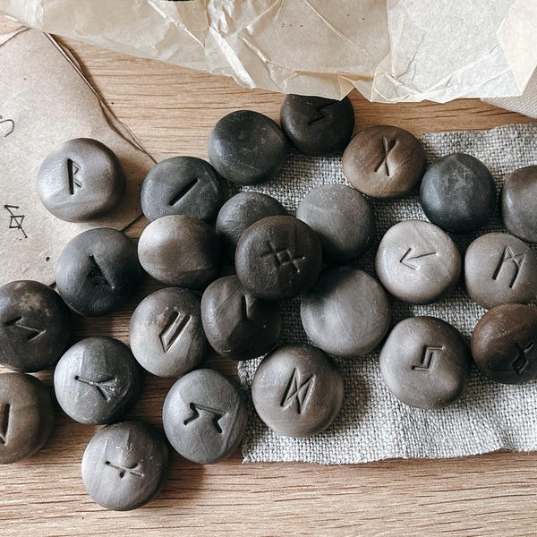 Rune 'stones' Handmade Ceramic. Earth Runes. A Set of 24 Runes of the ...