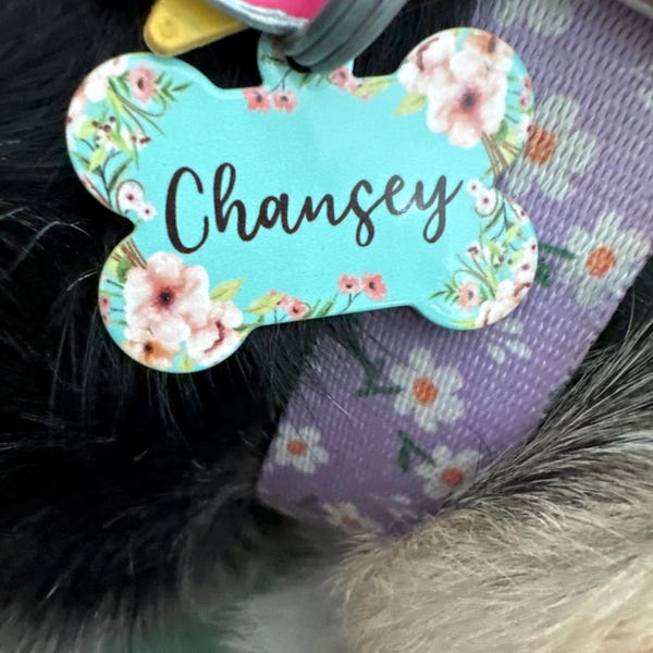 Pink Flowers Dog Tag, Dog ID Tag, Dog Tag, Floral Pet Tag, Girl Dog Tag ...