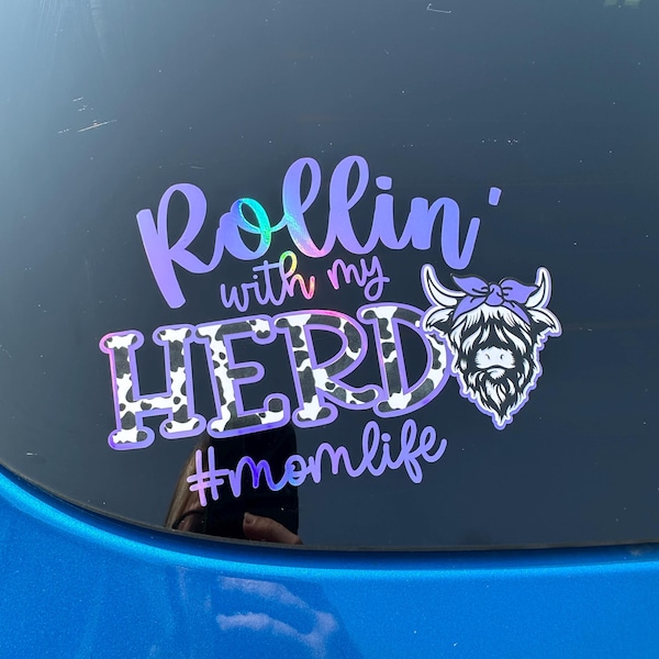 Rollin' With My HERD #momlife || Highland Cow Premium Vinyl Decal ...
