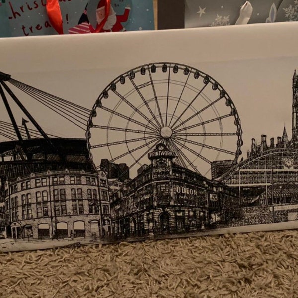Manchester MCFC Skyline Canvas Sketch Manchester City Version - Etsy