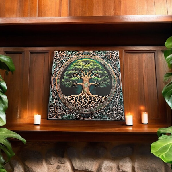 Celtic Tree of Life Wall Art, Yggdrasil Canvas, Mandala Wall Art, Norse ...