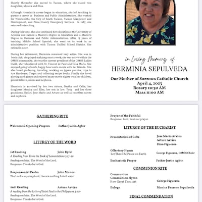Catholic FUNERAL Mass Program, Funeral Liturgy, Final Commendation ...