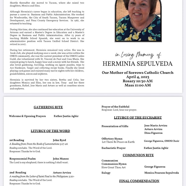 Pink Catholic FUNERAL Mass Program, Funeral Liturgy, Final Commendation ...
