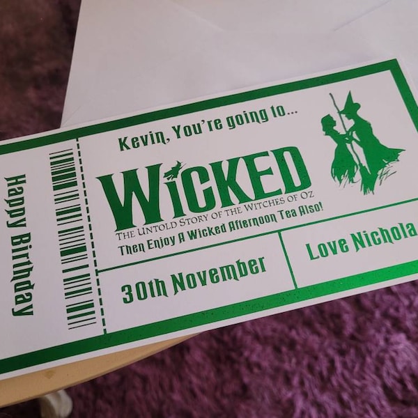 Personalised Wicked Theatre Keepsake Ticket Voucher, Surprise ...