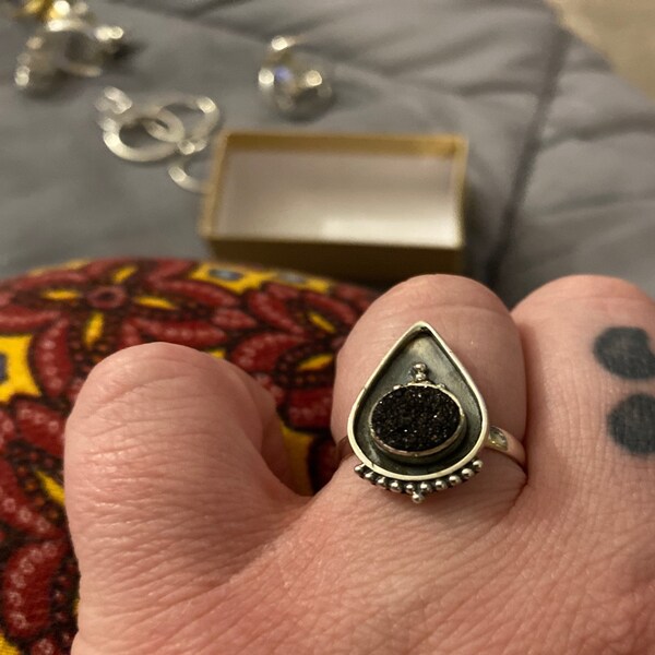 Black Spell Ring, Sterling Silver Ring, Druzy, Drusy, Stone Jewelry ...
