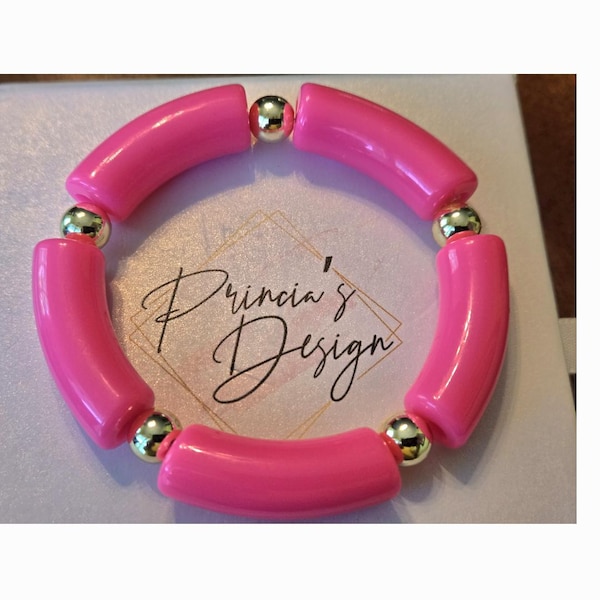 Acrylic Tube Bead Bracelet, Bamboo Stackable Bracelet, Stacking ...